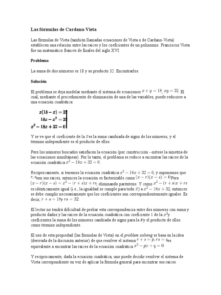 Las fórmulas de Cardano