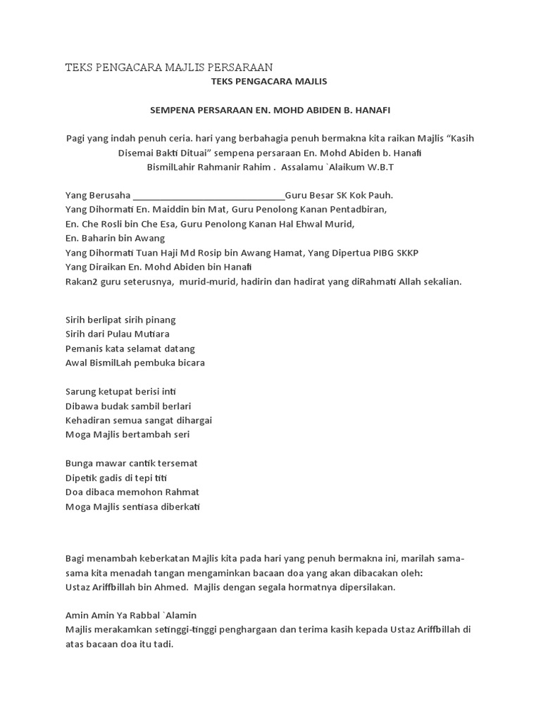Teks Pengacara Majlis Persaraan | PDF