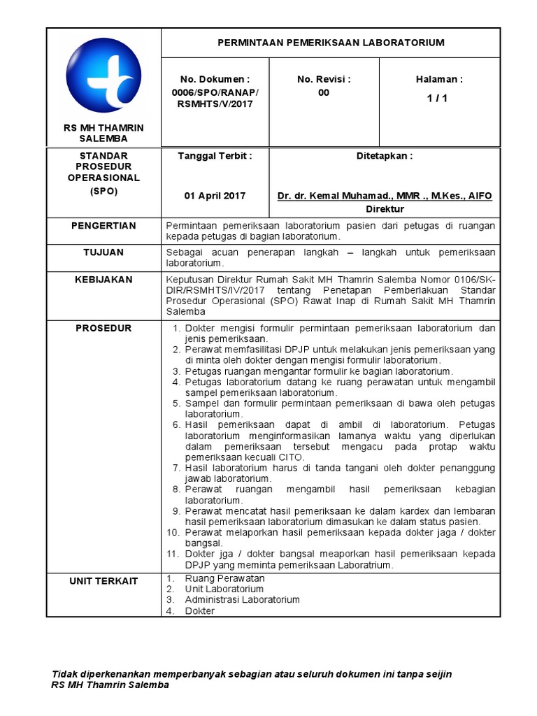 Permintaan Pemeriksaan Laboratorium | PDF