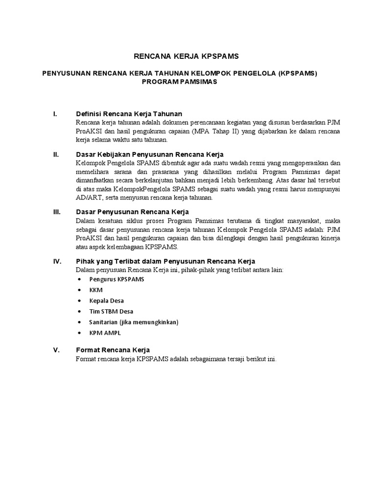 Rencana Kerja Tahunan Kpspams-2 | PDF