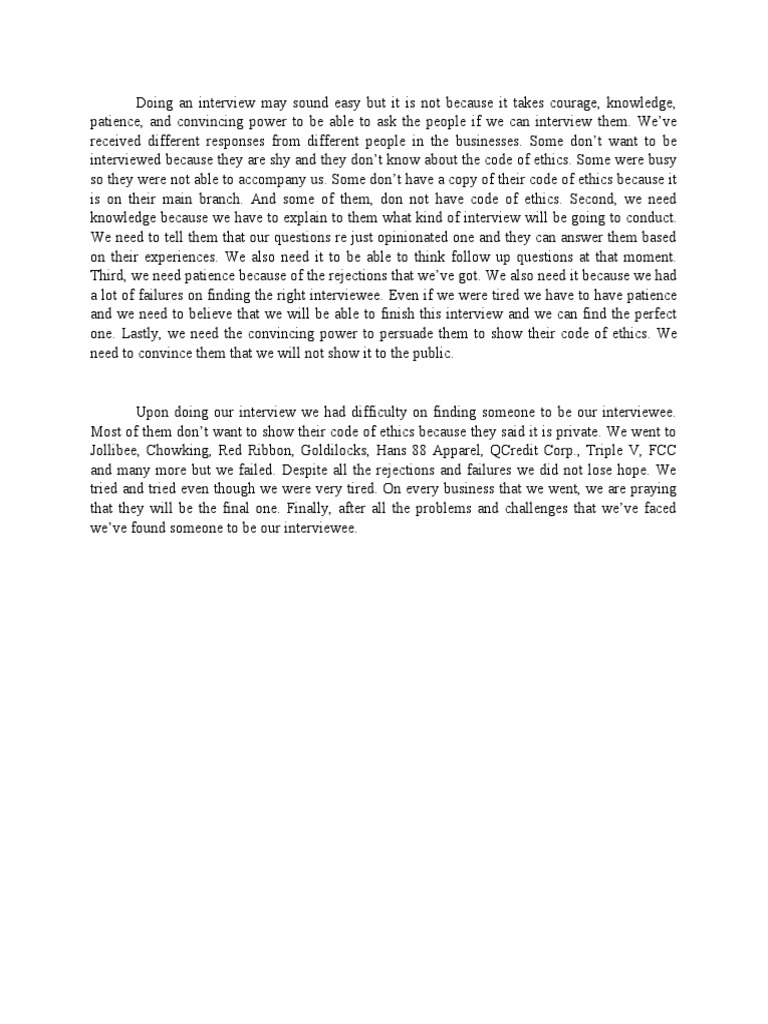 Narrative Report (Business Ethics Interview) | PDF