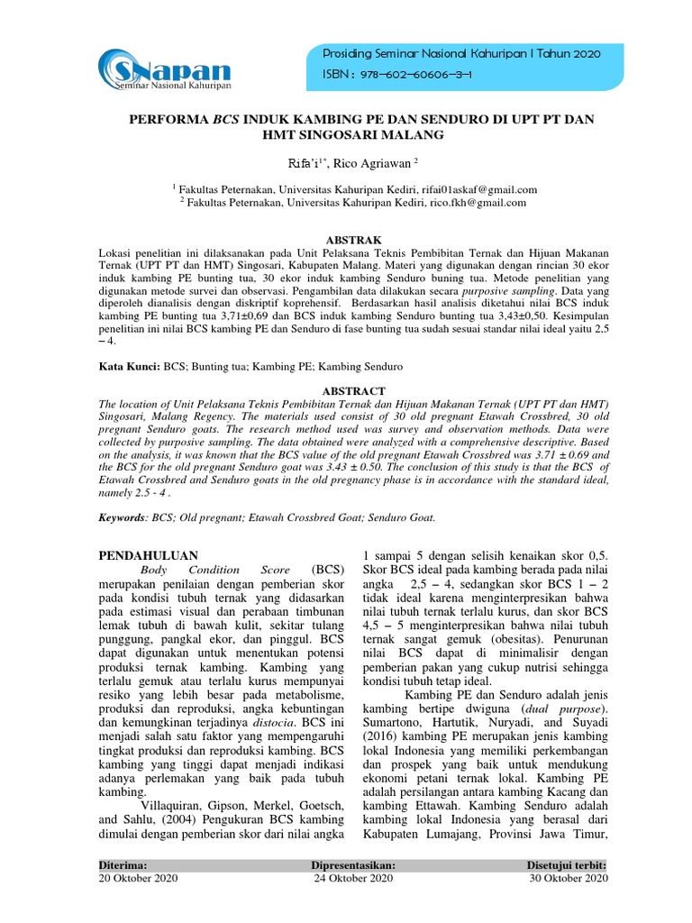Performa BCS Induk Kambing PE dan Senduro | PDF