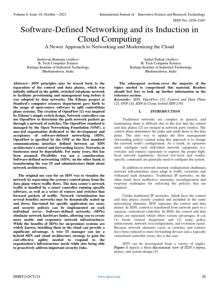Software-Defined Networking and Its Induction in Cloud Computing A Newer Approach To Networking ...