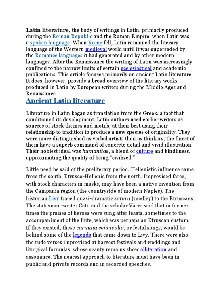 Ancient Latin Literature: Roman Republic Spoken Language Rome Romance ...