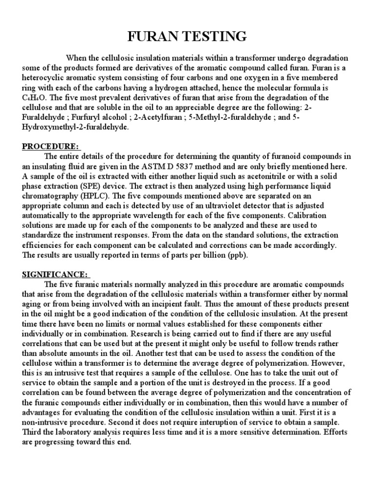 Furan Testing | PDF | Scientific Method | Physical Chemistry