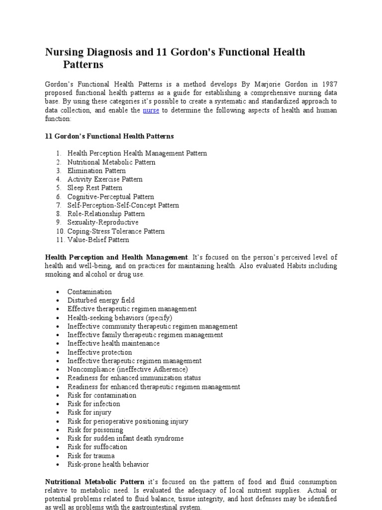 Gordon's 11 Functional Health Patterns | PDF | Urinary Incontinence | Grief