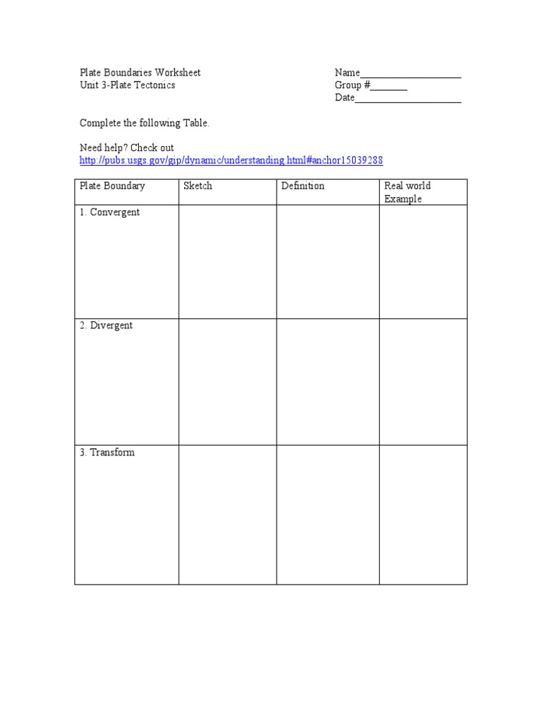 Plate Boundaries Worksheet | PDF