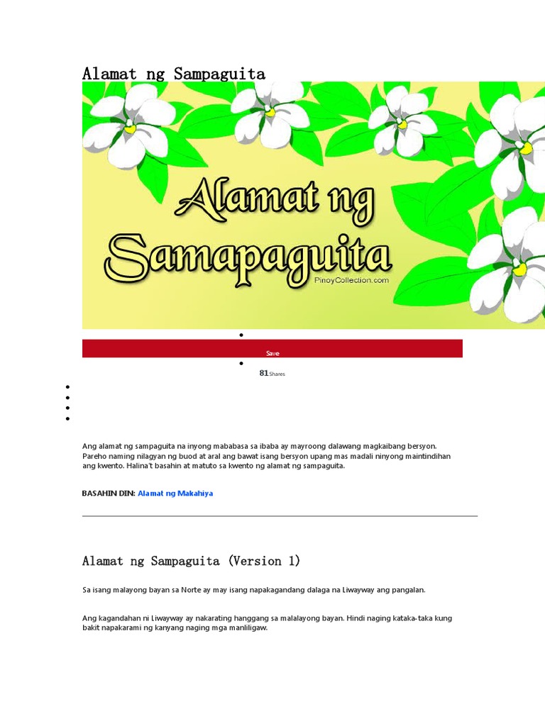 Alamat NG Sampaguita | PDF