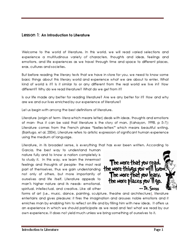 Lesson 1:: An Introduction To Literature | PDF | Experience | Idea