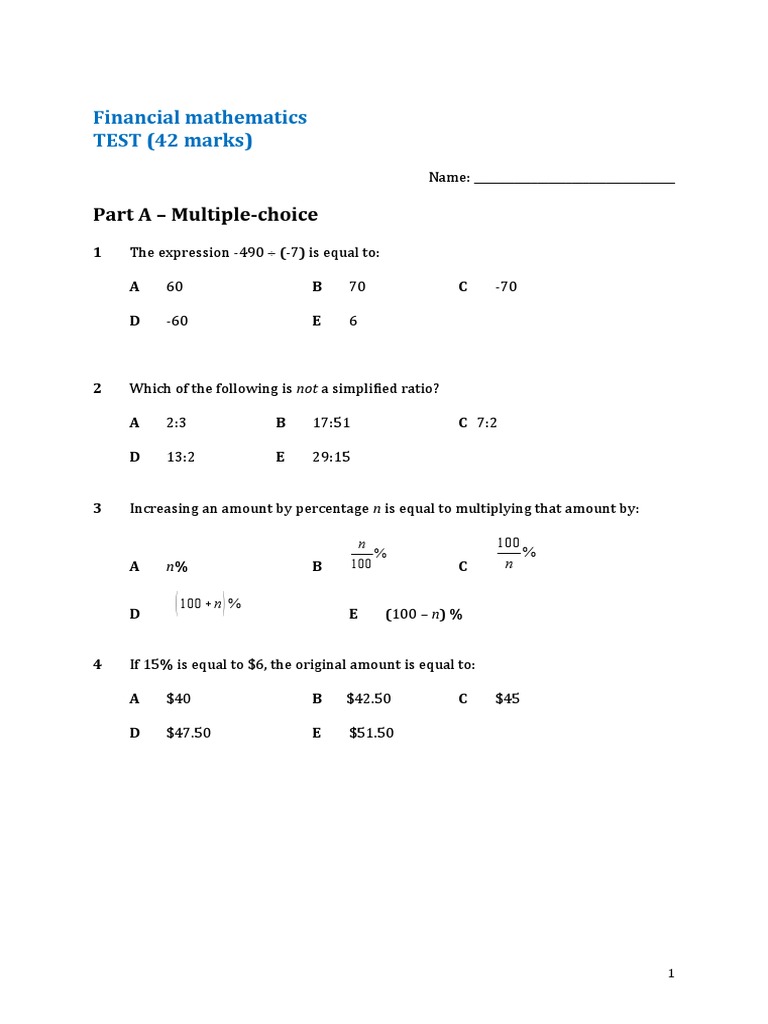 Financial Mathematics Test Questions | PDF | Interest | Compound Interest