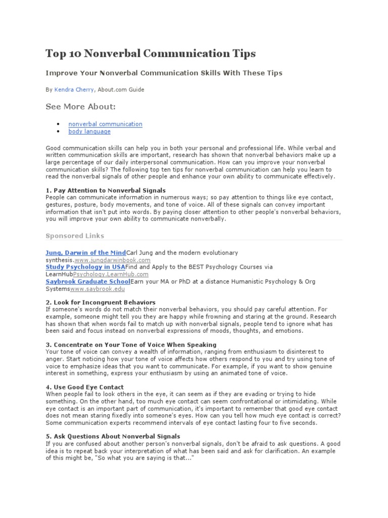 Top 10 Nonverbal Communication Tips | PDF | Nonverbal Communication ...