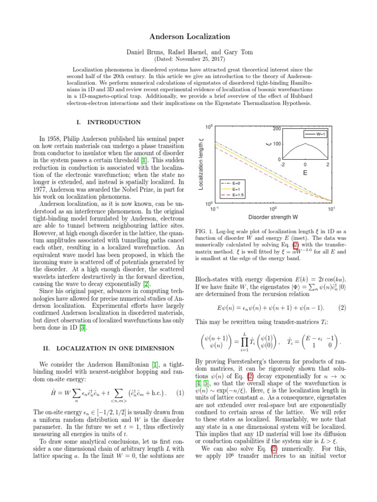 Anderson Localization: Disorder Strength W | PDF | Entropy | Quantum ...