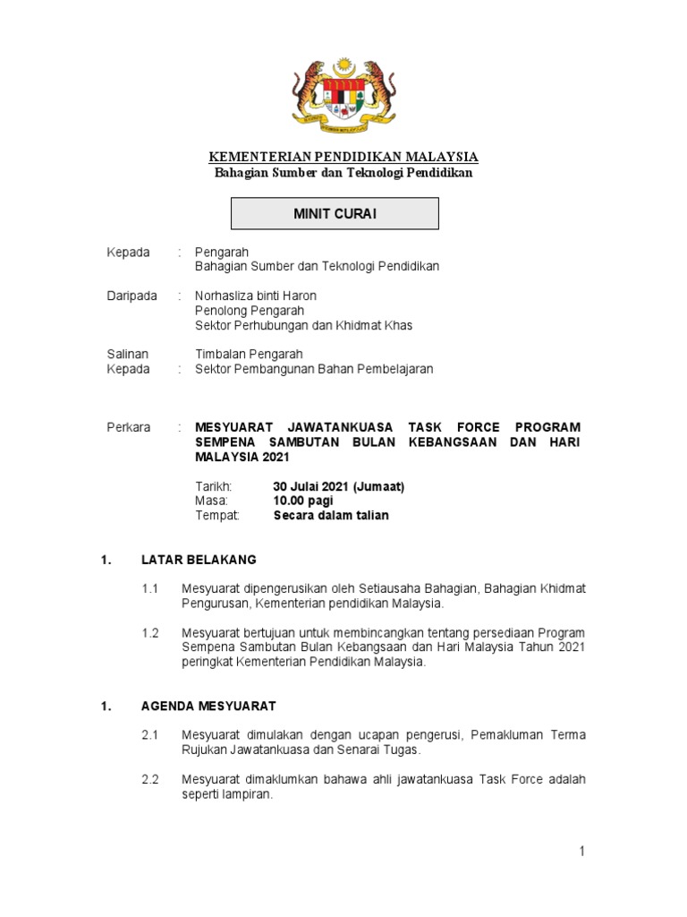 Minit Curai Task Force Merdeka KPM | PDF