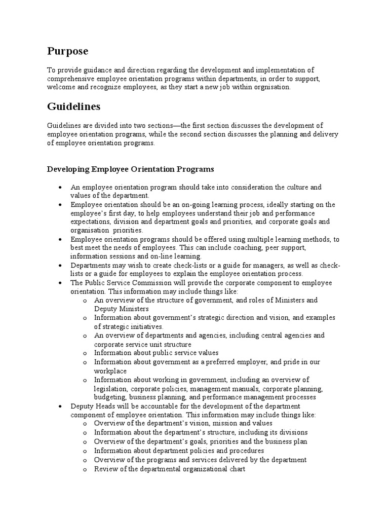Purpose: Developing Employee Orientation Programs | PDF | Business ...