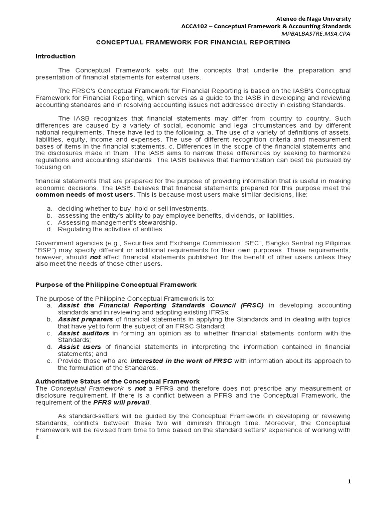 ACCA2 1 Handout No. 1 - Conceptual Framework For Financial Reporting ...