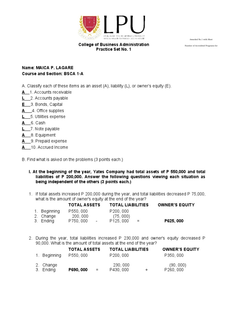 Business Accounting Practice Set | PDF | Equity (Finance) | Balance Sheet
