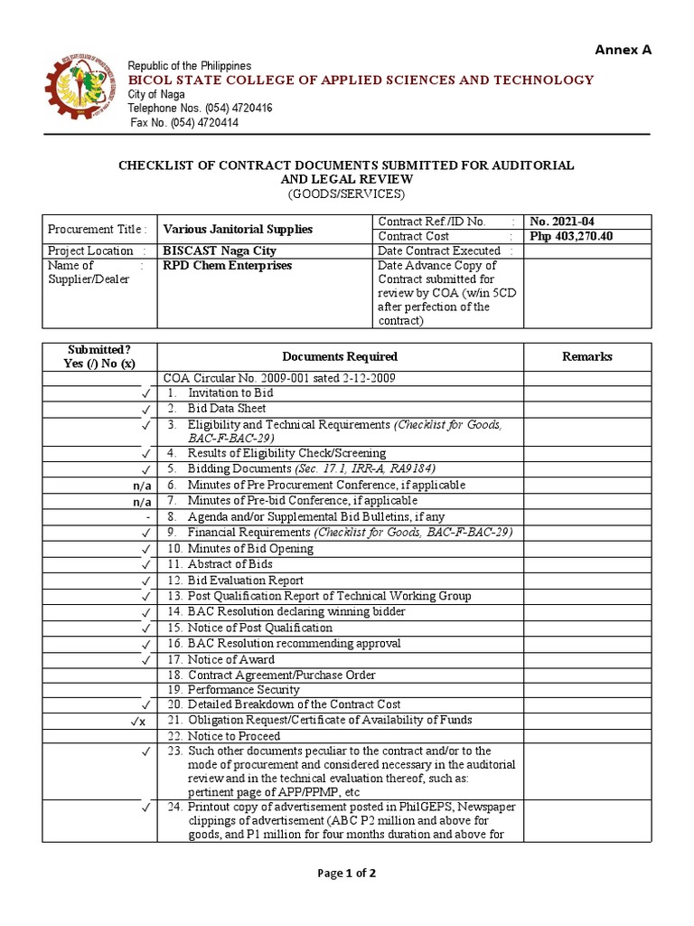 Coa Checklist Goods | PDF | Procurement | Business