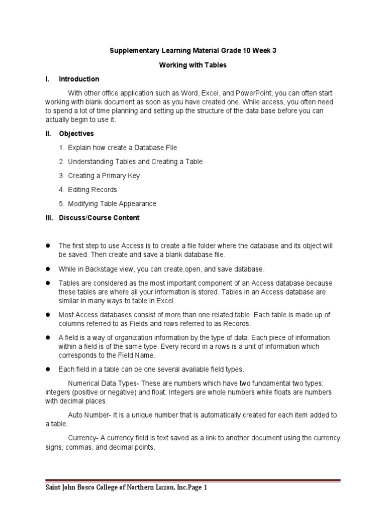 RM 2 - Working With Tables | PDF | Databases | Table (Database)