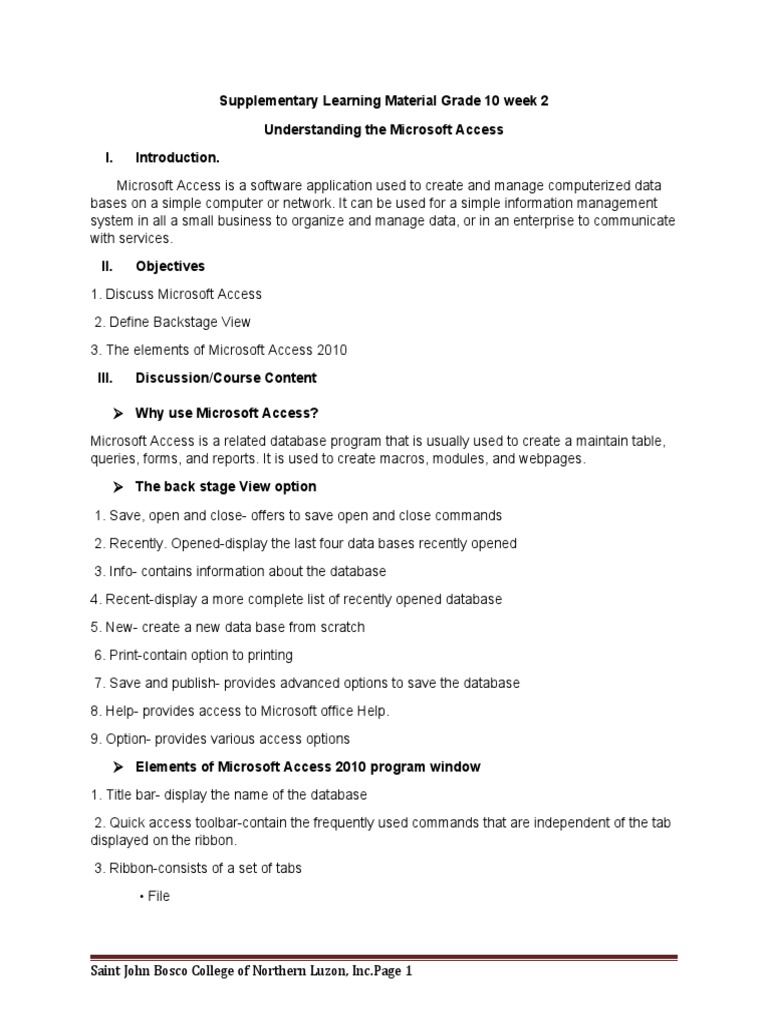 Introduction to Microsoft Access 2010 | PDF