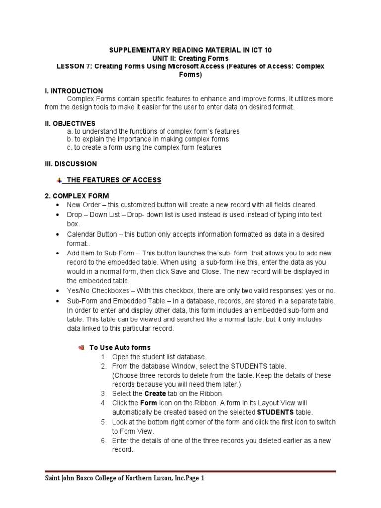 RM 5 - Creating Forms Using Microsoft Access (Features of Access ...