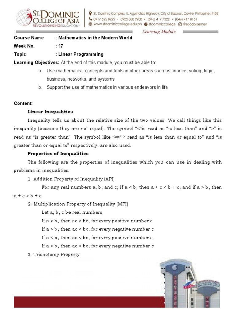 Module (17) - Mathematics in The Modern World | PDF | Linear ...