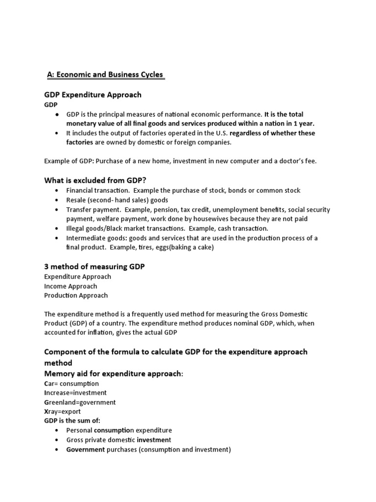 A: Economic and Business Cycles GDP Expenditure Approach | PDF | Money ...