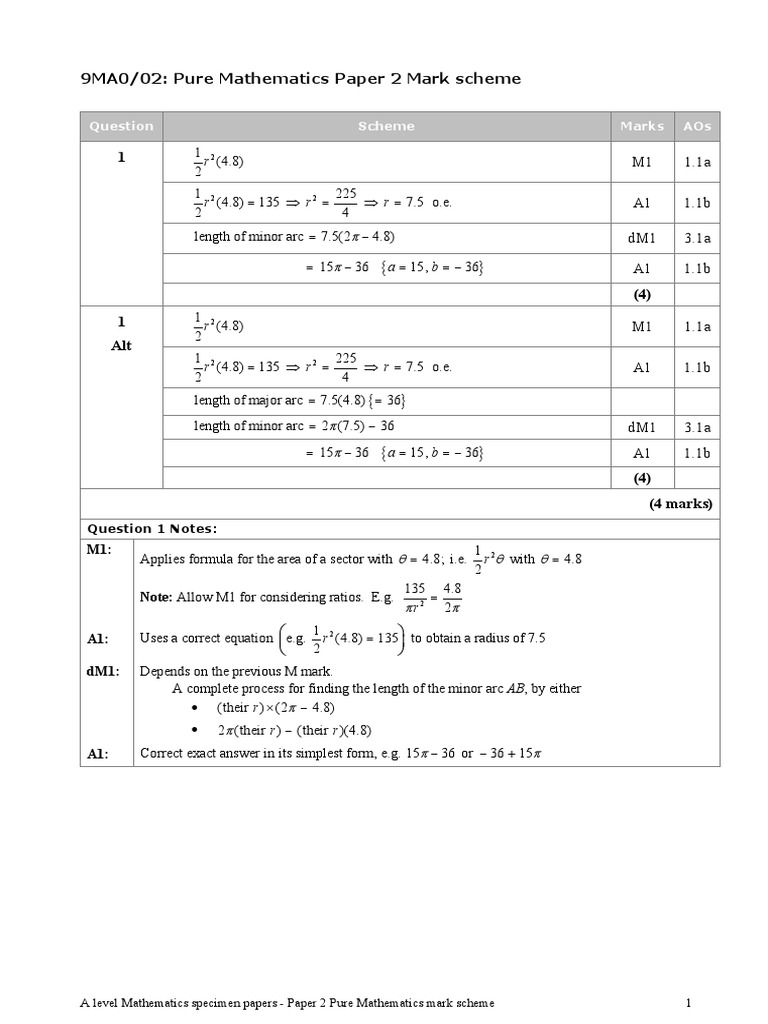 9MA0/02: Pure Mathematics Paper 2 Mark Scheme: R R R R | PDF ...
