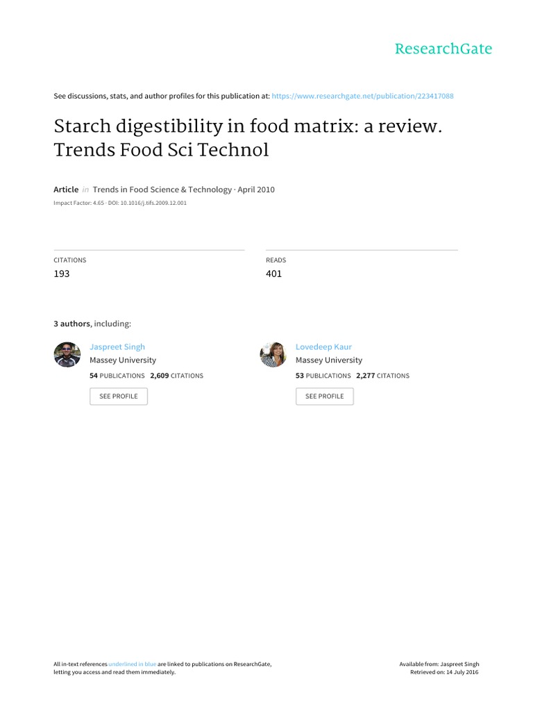 Starch Digestibility in Food Matrix - Review | PDF | Starch | Chemistry
