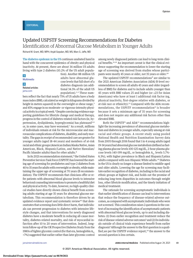Updated USPSTF Screening Recommendations For Diabetes Identification ...