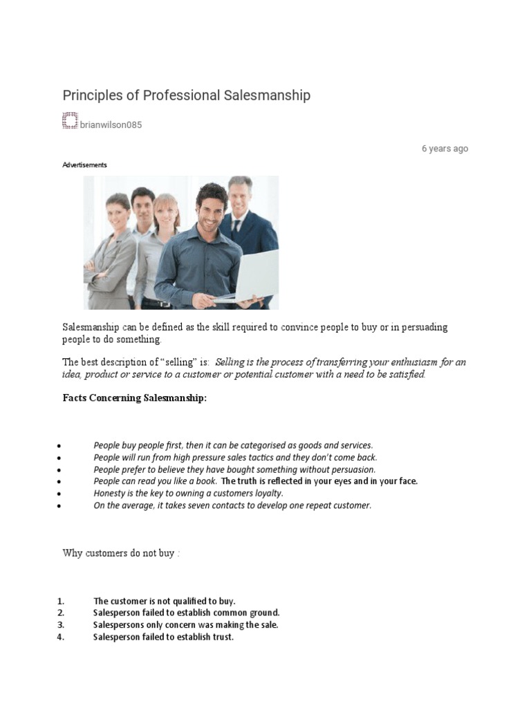 Principles of Professional Salesmanship: Advance Selling Skills Academy ...