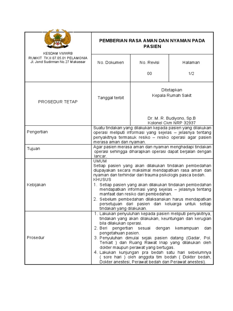 SOP Pemberian Rasa Aman Nyaman PD Pasien | PDF