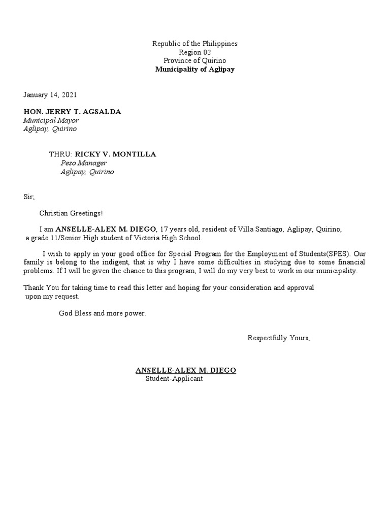 Request Letters from Two Students Applying for the Special Program for ...