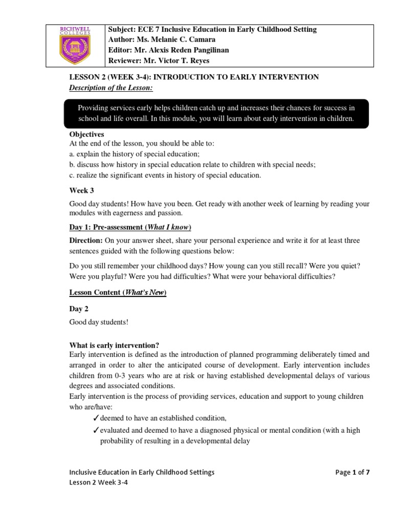 Module 2 Inclusive Education in Early Childhood Settings | PDF ...