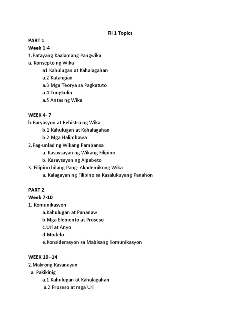 Filipino 1 Topics | PDF