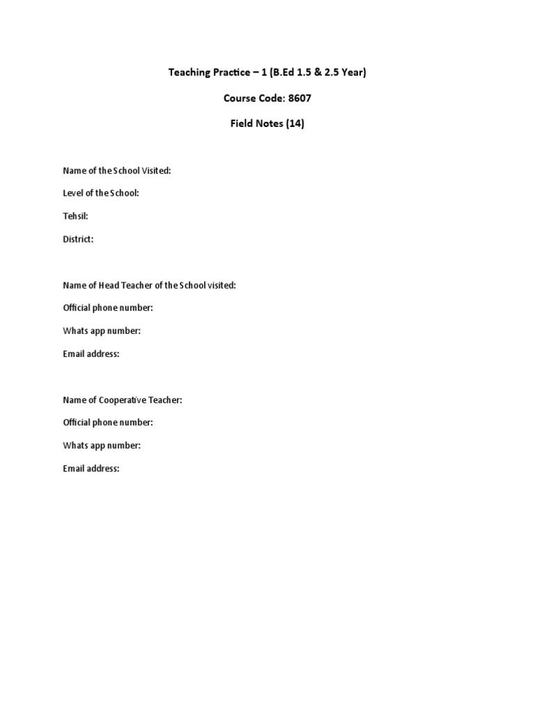 Teaching Practice Field Notes Pdf Software Smartphone