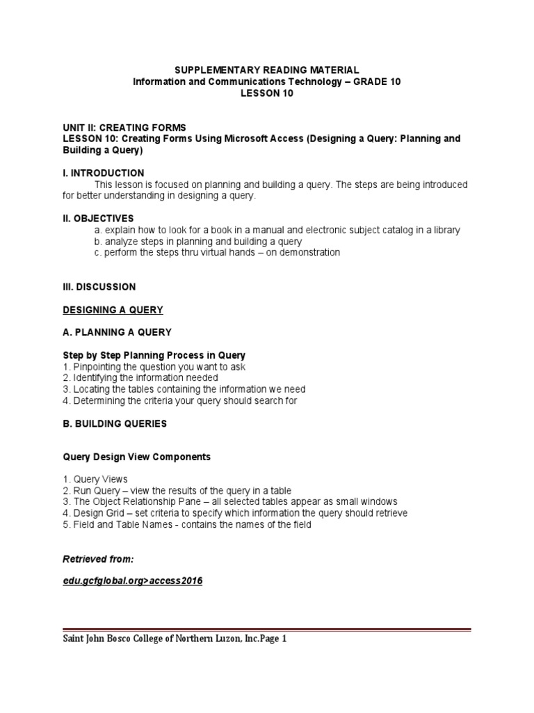 RM 8 - Creating Forms Using Microsoft Access (Designing A Query ...