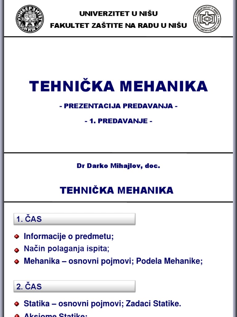 Predavanje Tehnička Mehanika | PDF