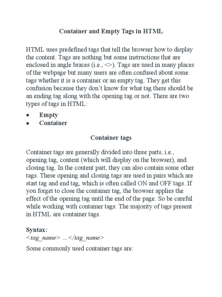 Container And Empty Tags In Html Pdf Html Element Html