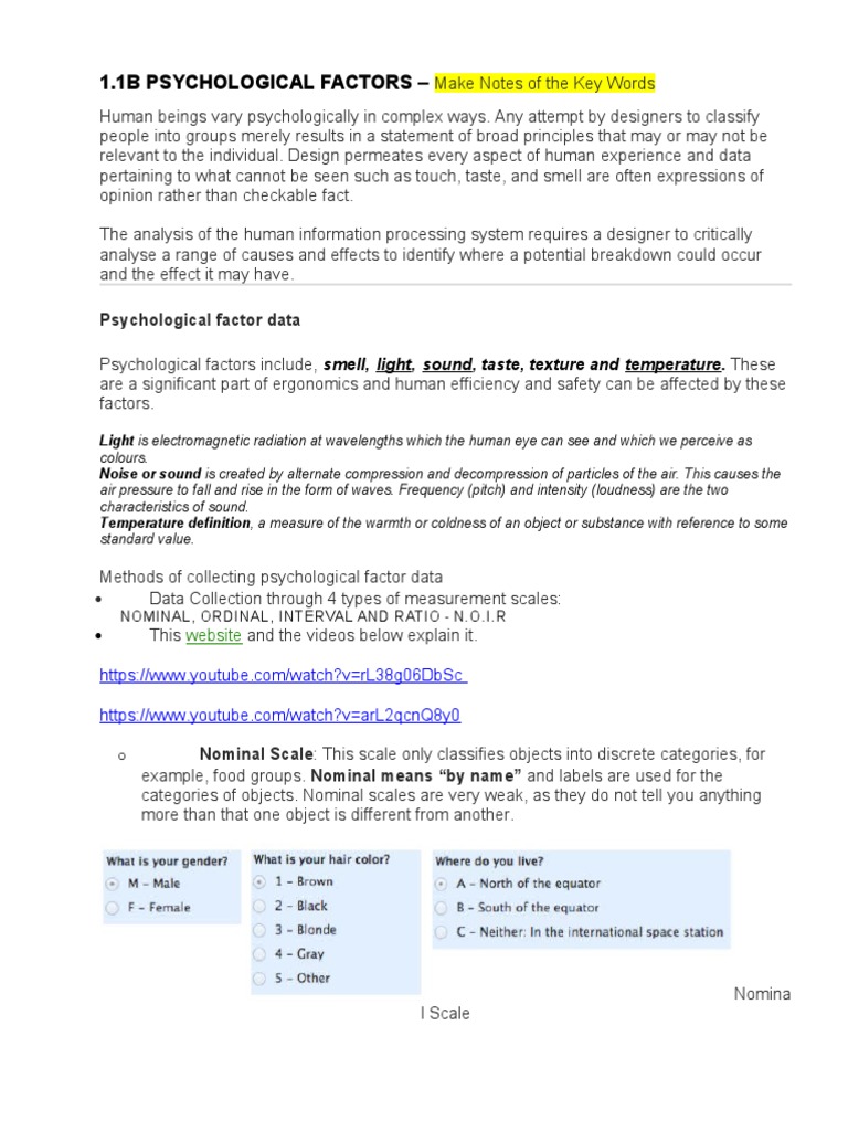 1.1B Psychological Factors | PDF | Level Of Measurement | Perception