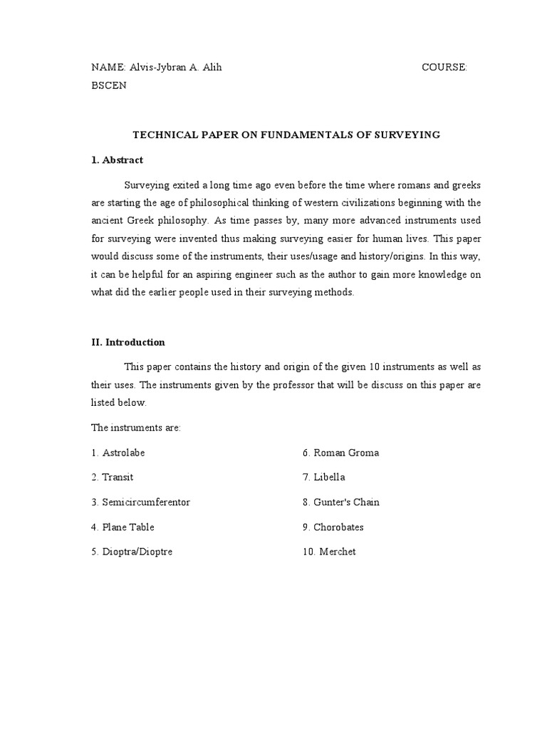 Technical Paper On Fundamentals of Surveying 1. Abstract | PDF ...