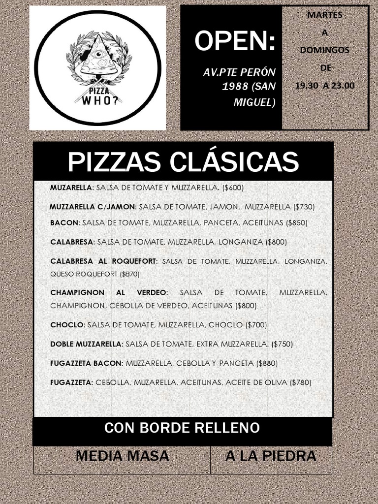 Menu Clasico Pizza Who | PDF | Pizza | Comida y bebida