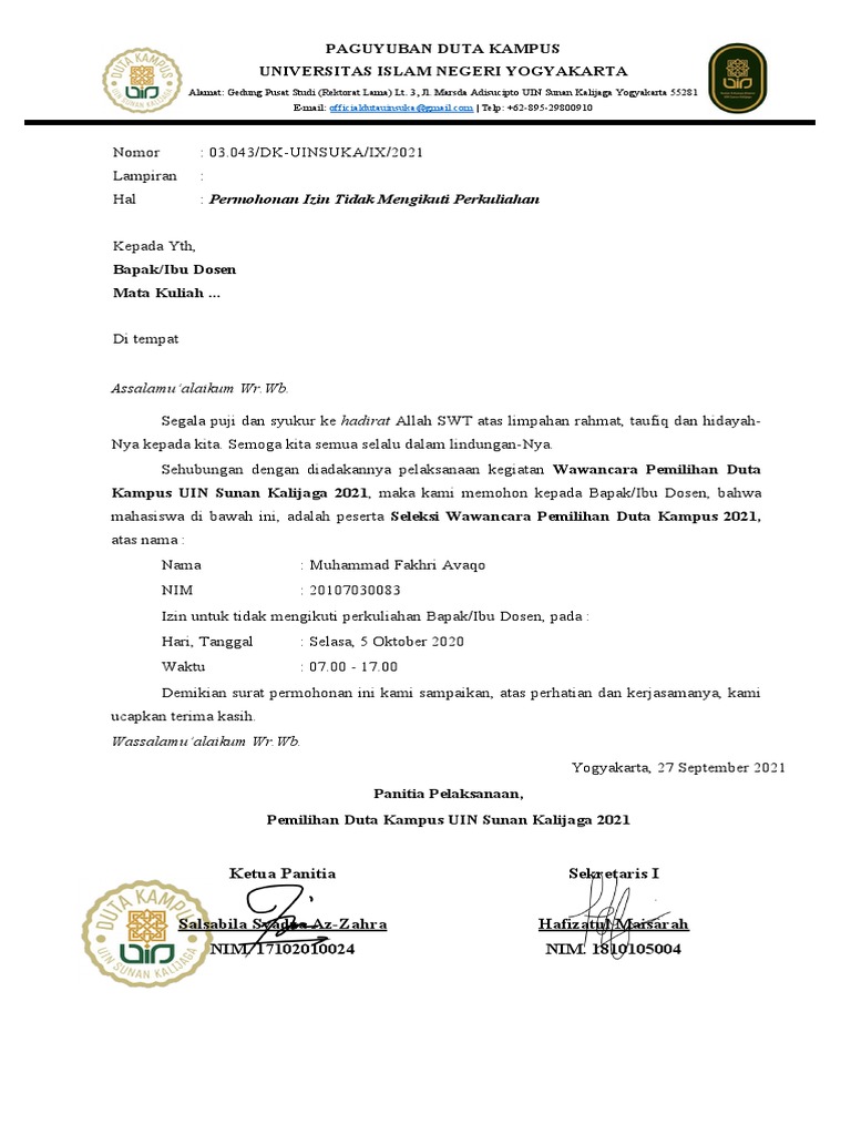 Surat Izin Peserta | PDF