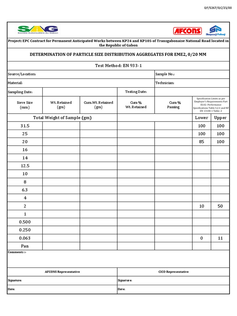 Asphalt Mix EME2, 0-20mm Combined Aggregate Gradation | PDF | Particle ...