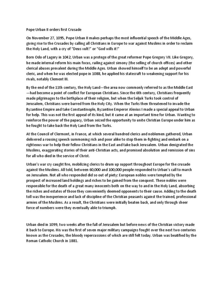 Pope Urban II Orders First Crusade | PDF | Crusades | Byzantine Empire