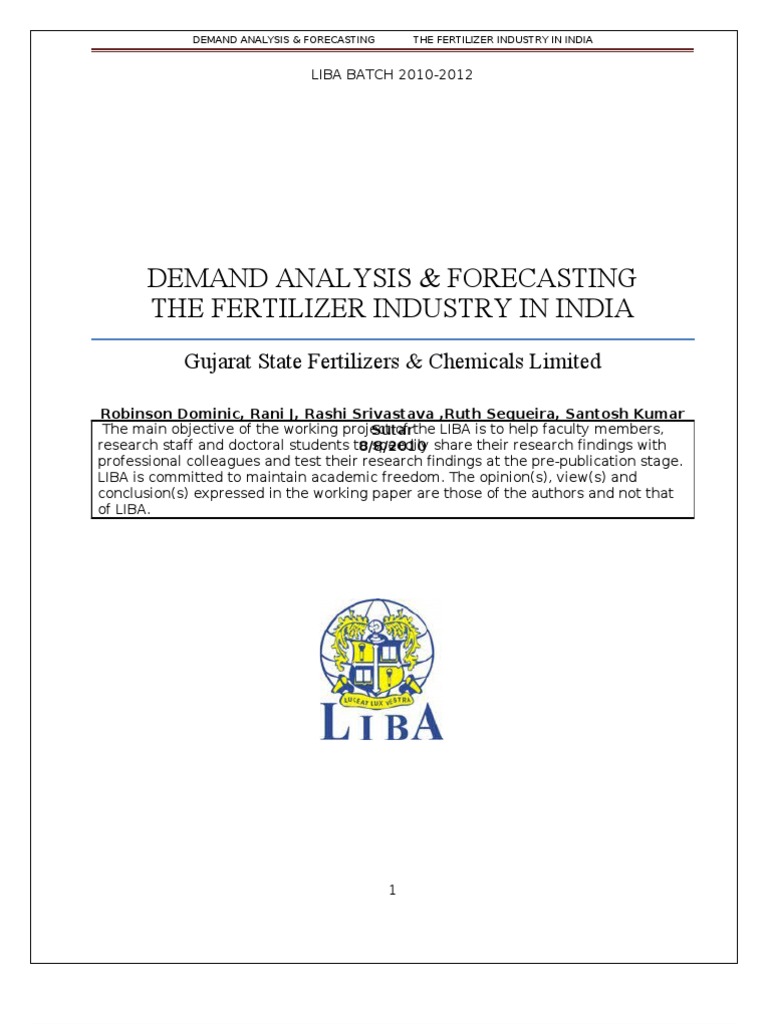 MGE Fertilizers Final | PDF | Forecasting | Fertilizer