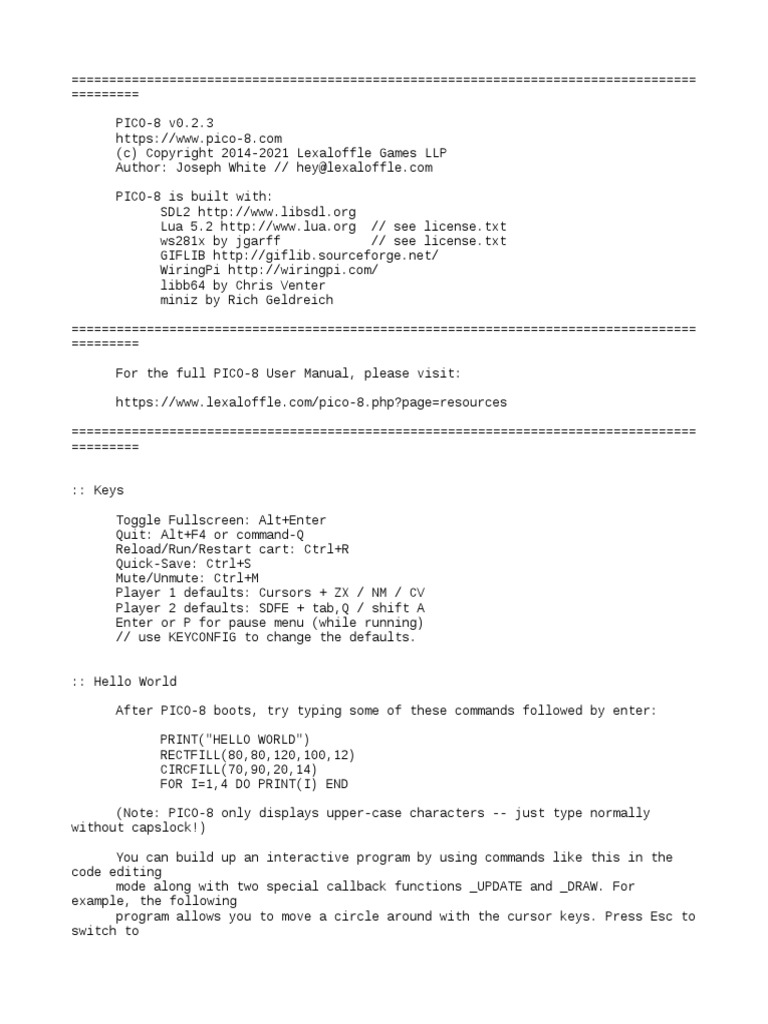 Pico 8 | Download Free PDF | Computer File | Text File