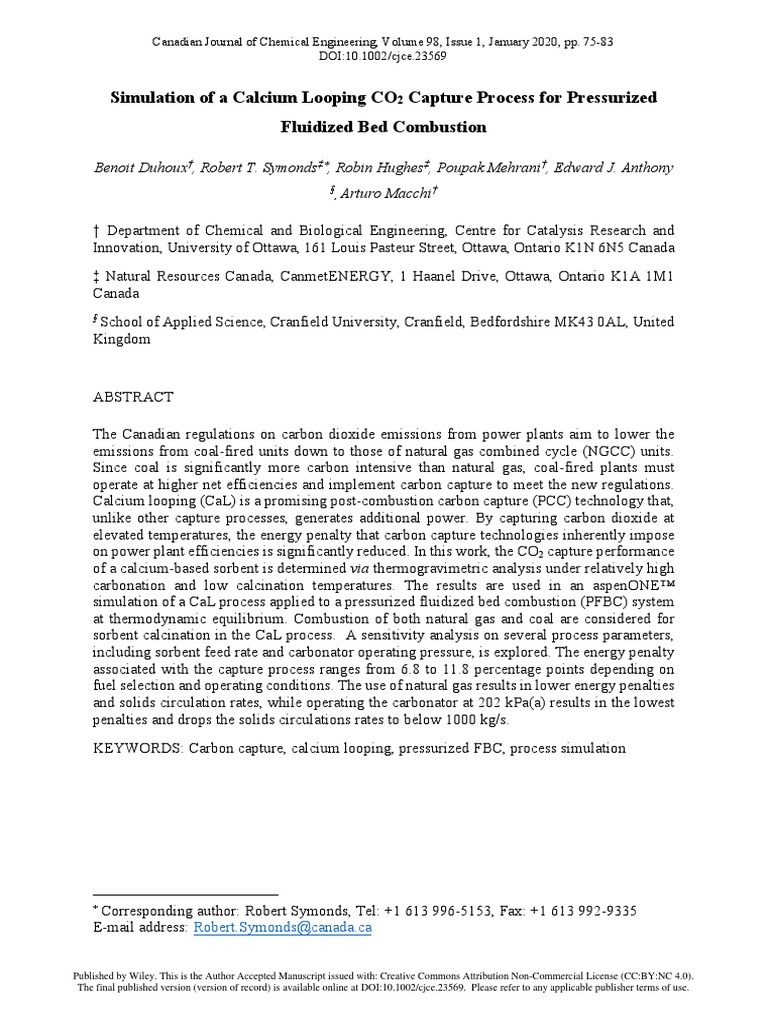 Simulation of A Calcium Looping CO2 Capture Process-2019 | PDF | Carbon ...