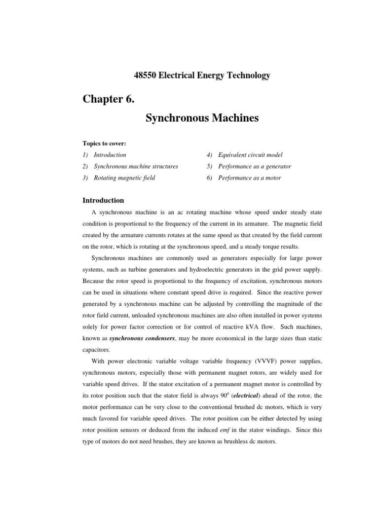 Synchronous Machines: 48550 Electrical Energy Technology | PDF ...