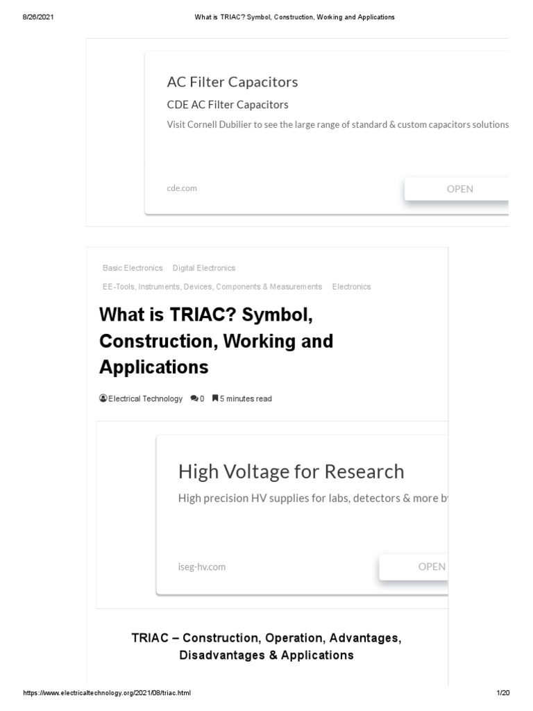 What Is TRIAC - Symbol, Construction, Working and Applications | PDF ...