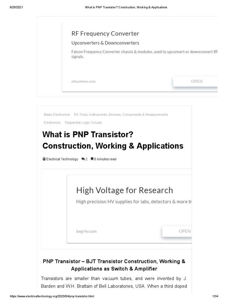 What Is PNP Transistor - Construction, Working & Applications | PDF ...